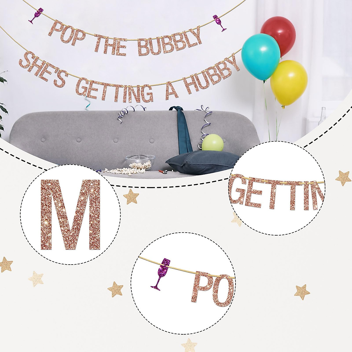 Ambishi Pop The Bubbly She's Getting A Hubby Banner, Bachelorette/Bridal Party Banner, Bachelorette Party Decorations