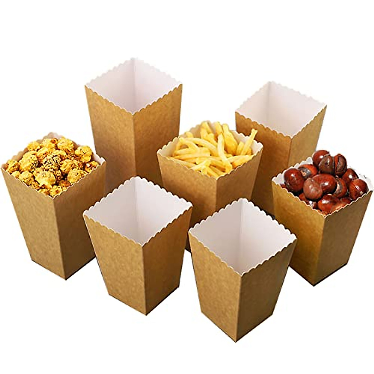 Disposable Popcorn Bags, 36 Pack Kraft Paper Popcorn Boxes, Foldable Paper Boxes for Chips, Cookies, Nuts, Snacks by FUNZON (Brown)