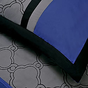 SUPERIOR Maxfield 8 Piece Embroidered Comforter Set, Queen, Blue