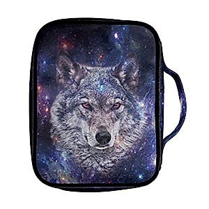 Dreaweet Galaxy Wolf Bible Carrying Case Cheetah Design Bible Covers for Men Boys, Lightweight Pockets Zipper Book Tote Bag for Office School Church Travel