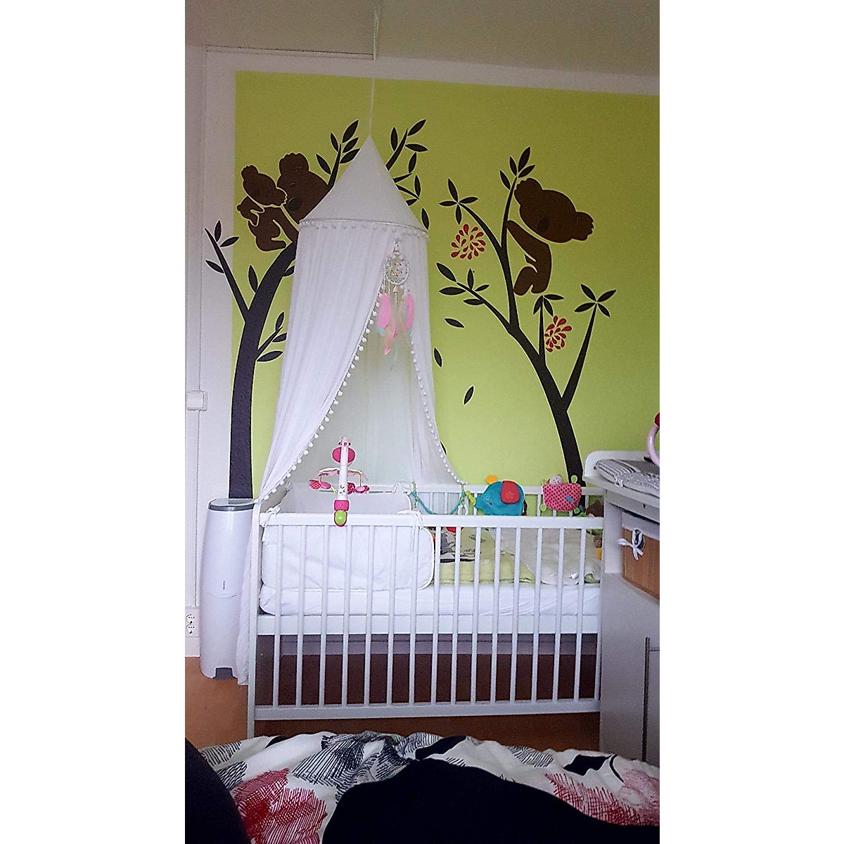 OldPAPA Crib Bed Canopy for Girls Bed with Pom Pom, Cotton Dome Mosquito Net for Baby, Kids Indoor Outdoor Playing Reading, Bedroom Decoration (White)