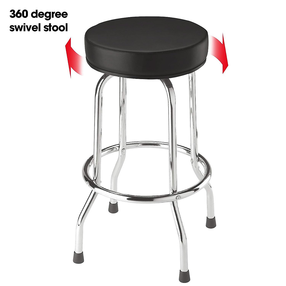 Torin ATRP6185B Swivel Bar Stool: Padded Garage/Shop Seat with Chrome Plated Legs, Black