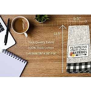 4 pc Fall Kitchen Set w/Kitchen Towels, Oven Mitt, Pot Holder - Buffalo Plaid Kitchen Set Pumpkin, Apple Cider, Hayrides Fall Kitchen Decor Set - Comes in an Organza Bag so It's Ready for Giving