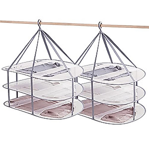 WEISGJA 3 Tier Folding Mesh Clothes Drying Rack, Stackable Sweater Drying Rack with Internal Fixation, Portable Hanging Laundry Rack for T-Shirt,Swimsuit,Sweater,Delicates (2 Pack)