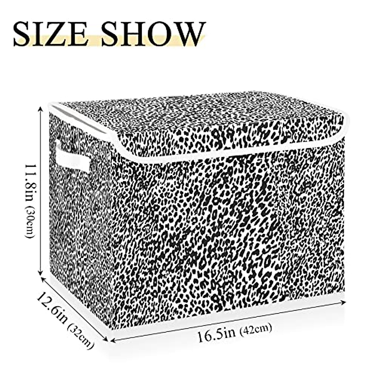 Kigai Storage Basket Black and White Leopard Storage Boxes with Lids and Handle, Large Storage Cube Bin Collapsible for Shelves Closet Bedroom Living Room, 16.5x12.6x11.8 In