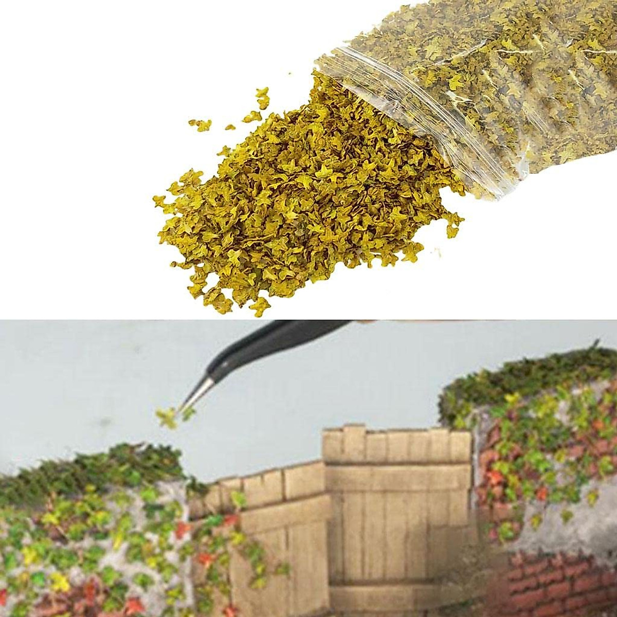 AMLESO 33ml Micro Landscape Leaves Model Scenery Grass Tufts Table Diorama Railway Scene Accessories Leaf for Fairy Garden Bonsai Ornaments, Yellow