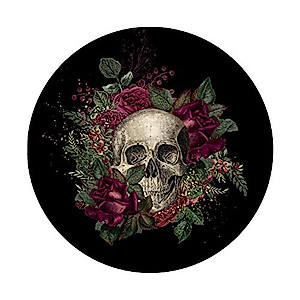 Bohemian Boho Flowers & Skull Art With Maroon Roses Gift PopSockets PopGrip: Swappable Grip for Phones & Tablets