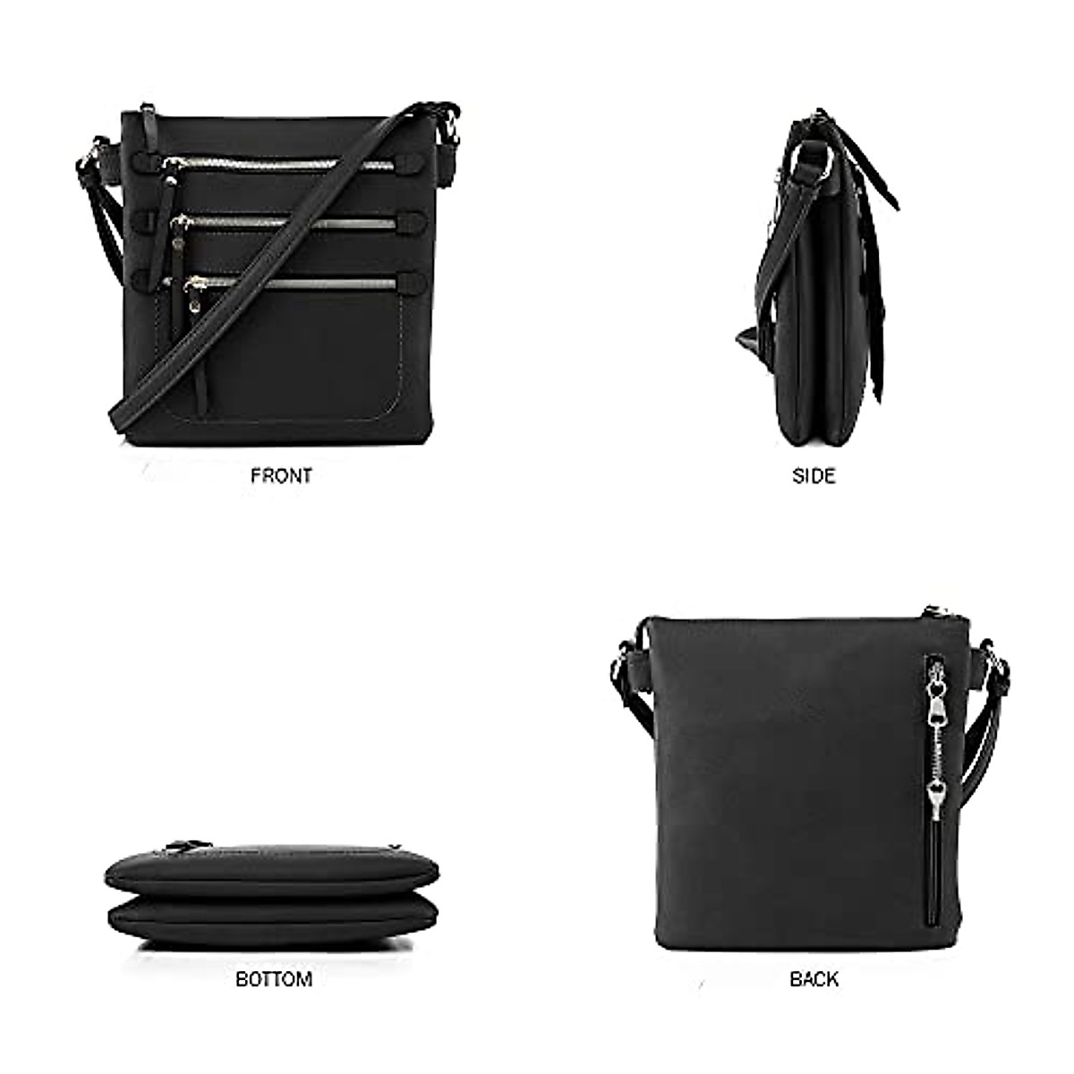 Double Compartment Multi-Zipper Triple Zip Pockets Concealed Carry Crossbody Bag with Lock and Key | Black