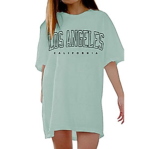 Avanova Women's Los Angeles Print Short Sleeve Oversized Tee Casual Loose T Shirt A Green X-Large