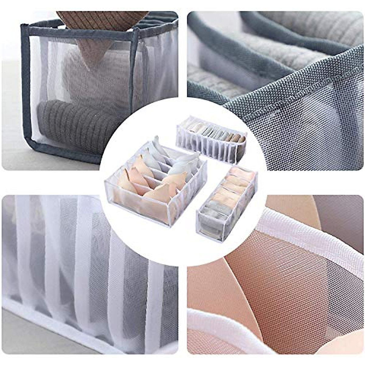 TOPARCHERY Underwear Organizer, 3 Set Foldable Bra Underwear Organizer Drawer Divider Storage Organizer for Underwear, Socks, Ties, Bras, Women Underwear Storage Compartment Box (White)
