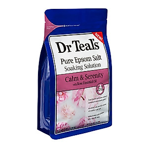 Bundle of Dr Teals Calm & Serenity with Rose Essential Oil (Made with Milk Protein): Pure Epsom Salt Soaking Solution 3 LBS & Foaming Bath 34 FL OZ
