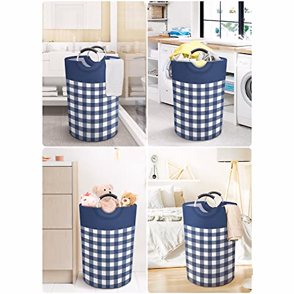 BlissTotes Large Laundry Basket Laundry Hamper Bag Washing Bin Clothes Bag Collapsible Tall With Handles Waterproof Travel Bathroom College Essentials Storage For College Dorm, Family (Blue, M)