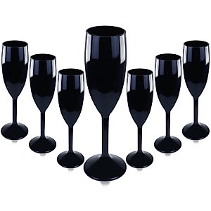 12 Pcs Plastic Black Champagne Flutes, 6 OZ Acrylic Champagne Glasses Wine Glasses Wedding Toasting Champagne Flute Goblet Reusable Champagne Cups for Bachelorette Party Wedding Bar Anniversary(Black)
