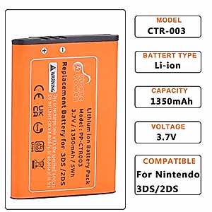 Pickle Power 2 Pack 1350mAh CTR-003 Battery Replacement for Nintendo 3DS 2DS Game Console with Tool (Not for New 3DS and 3DS XL)