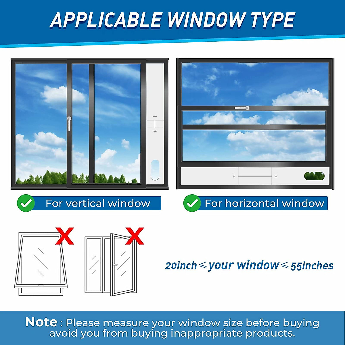 ZOOI 5.1"/5.9" Diameter Portable Air Conditioner Window Kit, Sliding AC Vent Kit for Exhaust Hose,20"-55" Length Universal Window Seal Kit, Adjustable AC Kit PVC Seal for Sliding Window