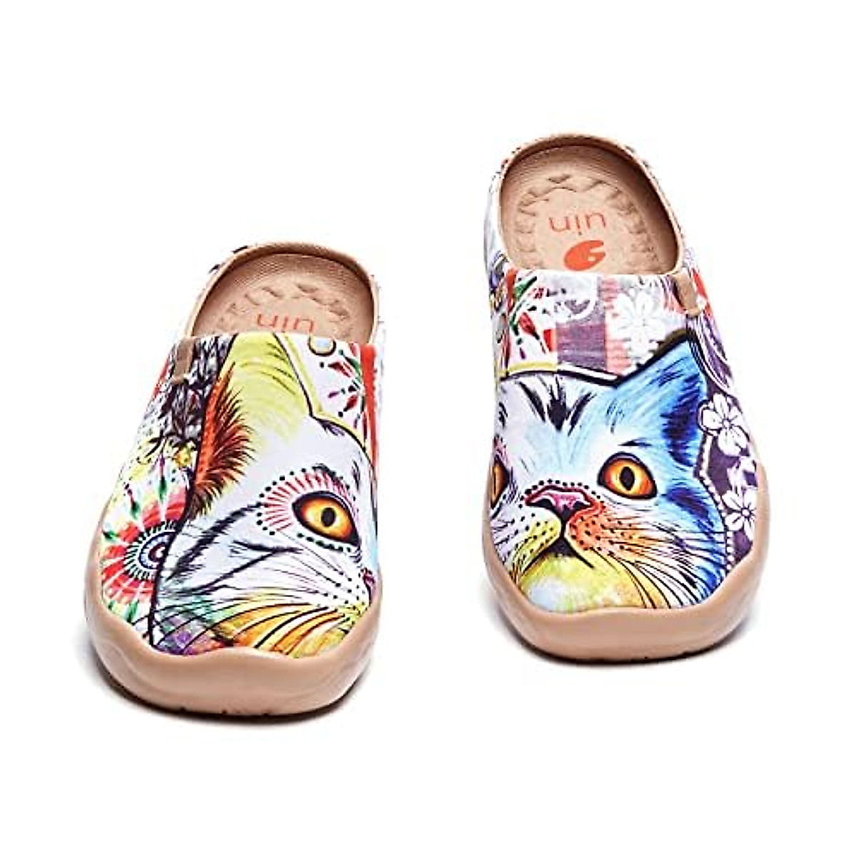 UIN Women's Slipper Fashion Canvas Comfort Travel Art Painted Shoes Wide Toe Casual Household Slip On Mules Cheer Up (8)