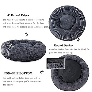 Round Dog Beds for Large Dogs Washable Shag Faux Fur Donut Cuddler 48 inches - Primarily Calming Anti Anxiety Soft Warm Pet Bed for Large Dogs up to 150 Pounds
