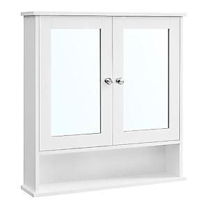 VASAGLE Bathroom Cabinet with Mirror, Wall Cabinet with 2 Mirrored Doors, Adjustable Shelf, Open Compartment, Wall-Mounted, 5.1 x 22.2 x 23 Inches, White ULHC002