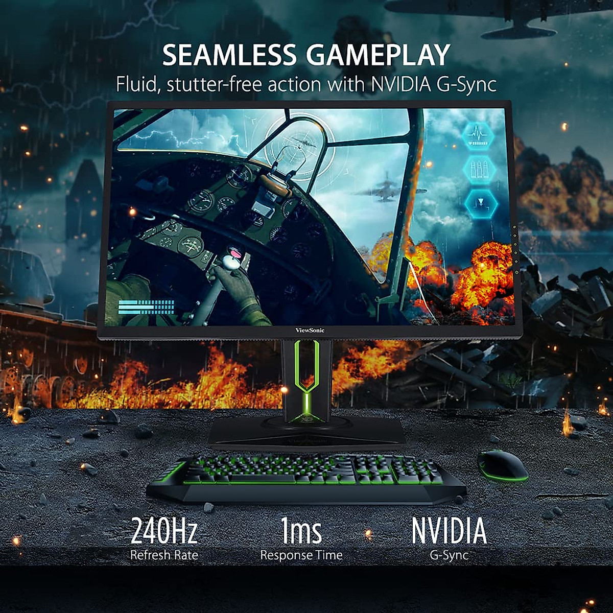 ViewSonic XG2560 25 Inch 1080p 240Hz 1ms Gsync Gaming Monitor with Eye Care Advanced Ergonomics HDMI and DP for Esports , Black