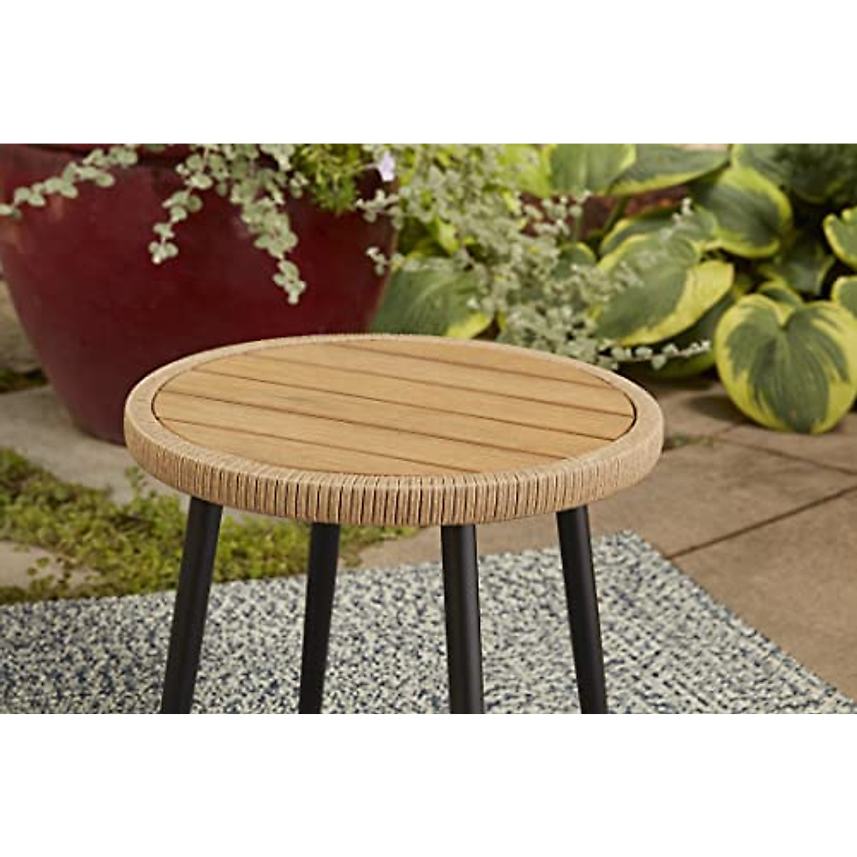 Quality Outdoor Living 65-YZ03HM Hermosa 3 Piece Chat Set, Aluminum Frame + Tan Wicker + Linen Cushions