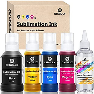 Chailly 527ML Sublimation Ink for Epson EcoTank Supertank Inkjet Printers ET-2720 ET-2750 ET-2760 ET-2800 ET-2803 ET-3760 ET-4700 ET-4800 ET-15000/ Upgrade Version (B/M/C/Y/Printhead Cleaning Kit)