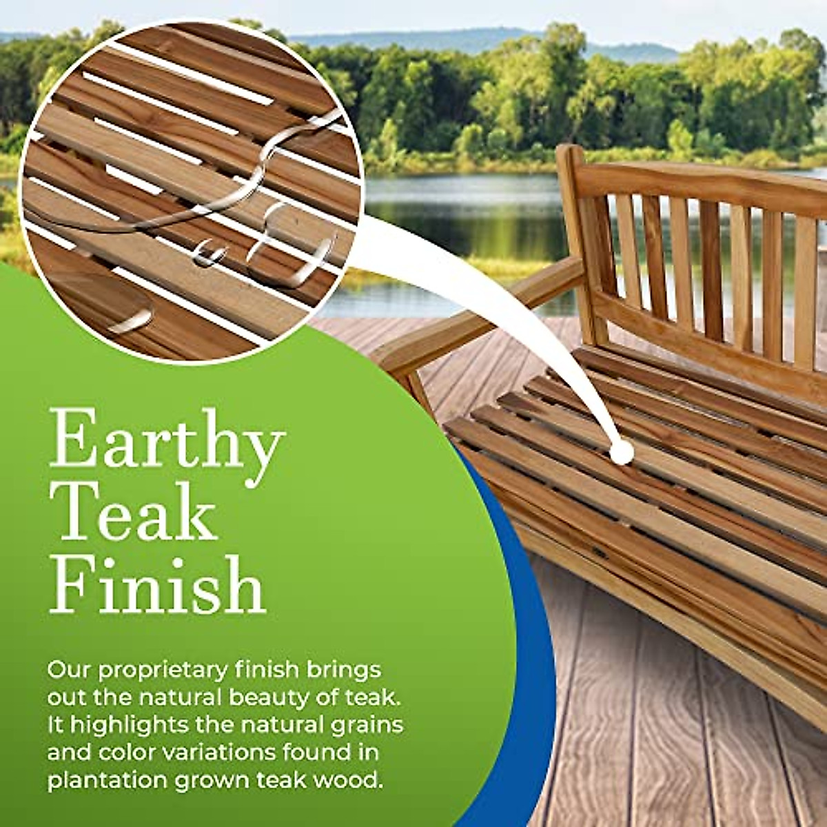 EcoDecors Kent Outdoor Bench Teak Wood Garden Bench Patio Bench with Armrests and Backrest, Yard Benches for Indoor and Outdoors- Natural Teak