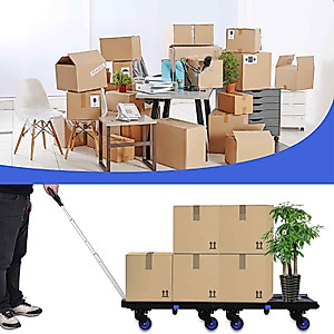 XCBYT 2 in 1 Folding Hand Truck Dolly Cart with Basket Heavy Duty 330 LBS Utility Foldable Dolly Platform Trucks with 4 Wheels & 2 Elastic Ropes Retractable Handle for Moving