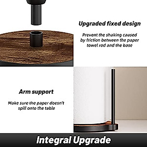 VEHHE Paper Towel Holder Stand, Wood Farmhouse Paper Towel Holder Countertop with Ratchet System and Suction Cups, Stainless Steel Perfect Tear Paper Towel Roll Holders with Wooden Base- Black