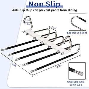 Pants Hangers Space Saving, 2 Pack Non-Slip Pants Rack Hanger Organizer for Closet, Stainless Steel Multiple Layers Multifunctional Pants Organizer for Clothes, Pants, Jeans, Scarf, Trousers