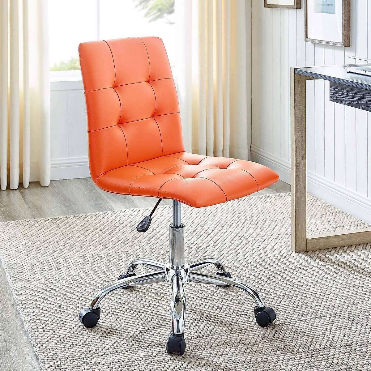 Modway Prim Ribbed Armless Mid Back Swivel Conference Office Chair In Orange