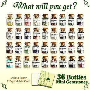AMill 36 Bottles Nature Crystal Chips, Small Crystals for Witchcraft & Healing, Mini Gemstones Set for Wiccan Rituals and Spell Jars, 36 Bottles Crystals & Healing Stones for Altar Rituals.