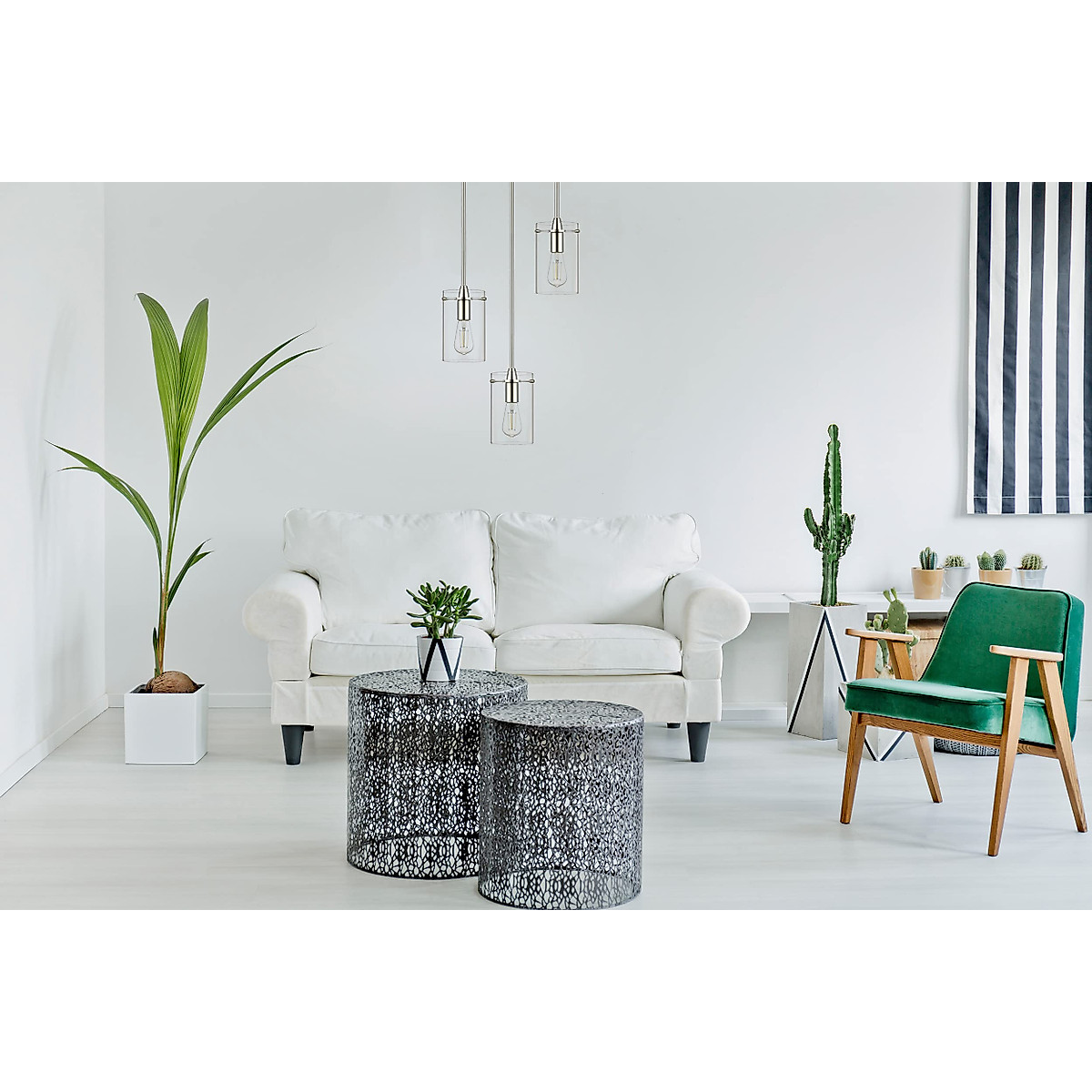 Brushed Nickel Pendant Lights Kitchen Island - Medium Clear Glass Pendant Light Fixture