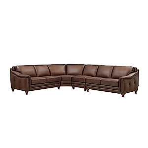 Hydeline Belfast 100% Leather Sectional, 4-Piece, Dark Brown