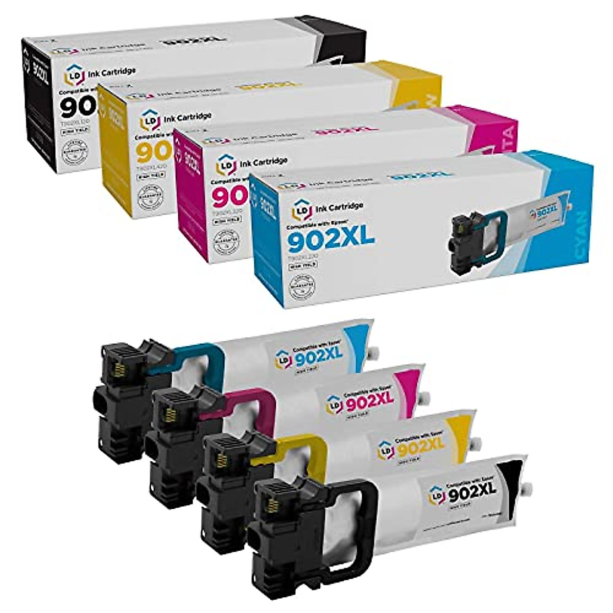 LD Products Remanufactured Ink Cartridge Replacements for Epson 902XL High Capacity (Black, Cyan, Magenta, Yellow, 4-Pack) for use in WorkForce Pro: WF-C5210, WF-C5290, WF-C5710, WF-C5790 & WF-C5790DW