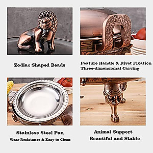 Retro Hot Pot Shabu Shabu Pot 1.3L Small Hotpot with Alcohol Stove - Single Person Soup Boiler Food Warmer Chafing Dish Set, Fuel not Included/Red Copper