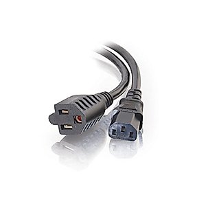 C2G Legrand Power Cord with 1 to 2 Power Splitter, 16 AWG Power Cord, Black Power Squid, 1.5 Foot Power Cord Extension and Splitter, 1 Count, C2G 29810