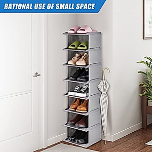 NiHome 8-Tier Narrow Shoe Rack - 12"x11"x48" Space-Saving Organizer for Home Closet, Hallway, Entryway, Bedroom and Living Room - Stackable and Free-Standing with Lightweight Fabric Design