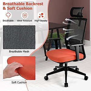 Giantex Big and Tall Office Chair 400lbs, Heavy Duty Ergonomic Mesh Chair with Adjustable Lumbar and 3D Headrest, Wide Orange Seat, High Back Computer Executive Desk Chair for Office, Conference Room