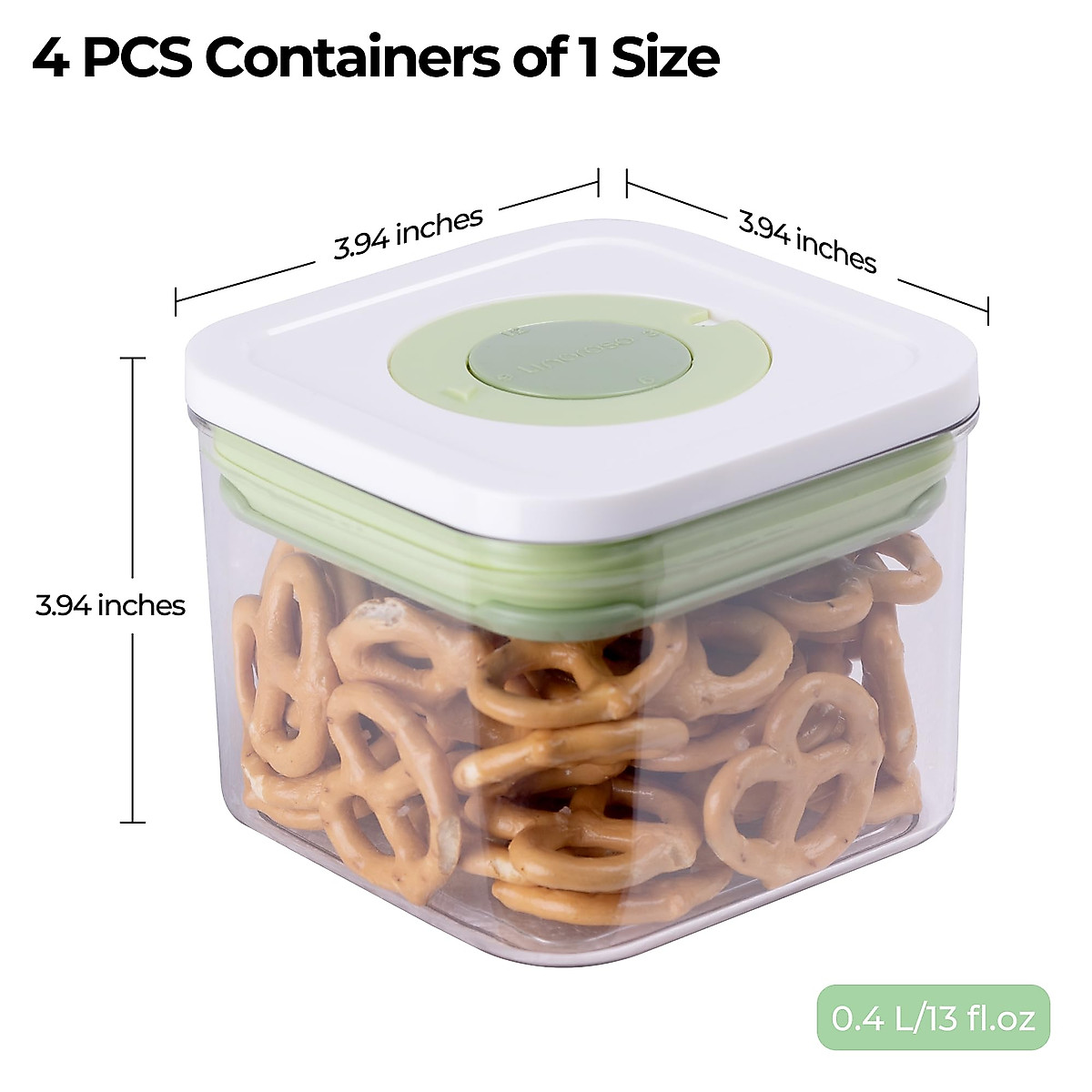linoroso Pop Airtight Food Storage Containers with Time Recording Lids, BPA-Free Stackable Plastic Storage Containers Set of 4, Dry Cereal Container Set for Pantry Countertop Fridge Organization
