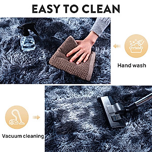 Isdook Anti-Skid Rectangular Fuzzy Rug Fluffy Rug for Living Room Non-Slip Shag Fuzzy Rug for Nursery Tie-Dyed Blue Grey Rectangle 4x6 Feet