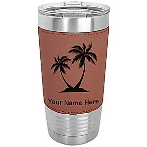 LaserGram 20oz Vacuum Insulated Tumbler Mug, Palm Trees, Personalized Engraving Included (Faux Leather, Dark Brown)