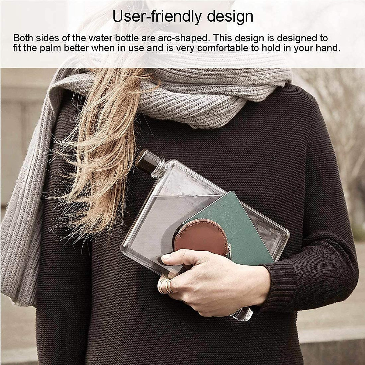 Clear Reusable Slim Flat Water Bottle 420ml - Fits in Pocket Random Corner.Transparent Portable Cup for School,Sports, Travel, Dining