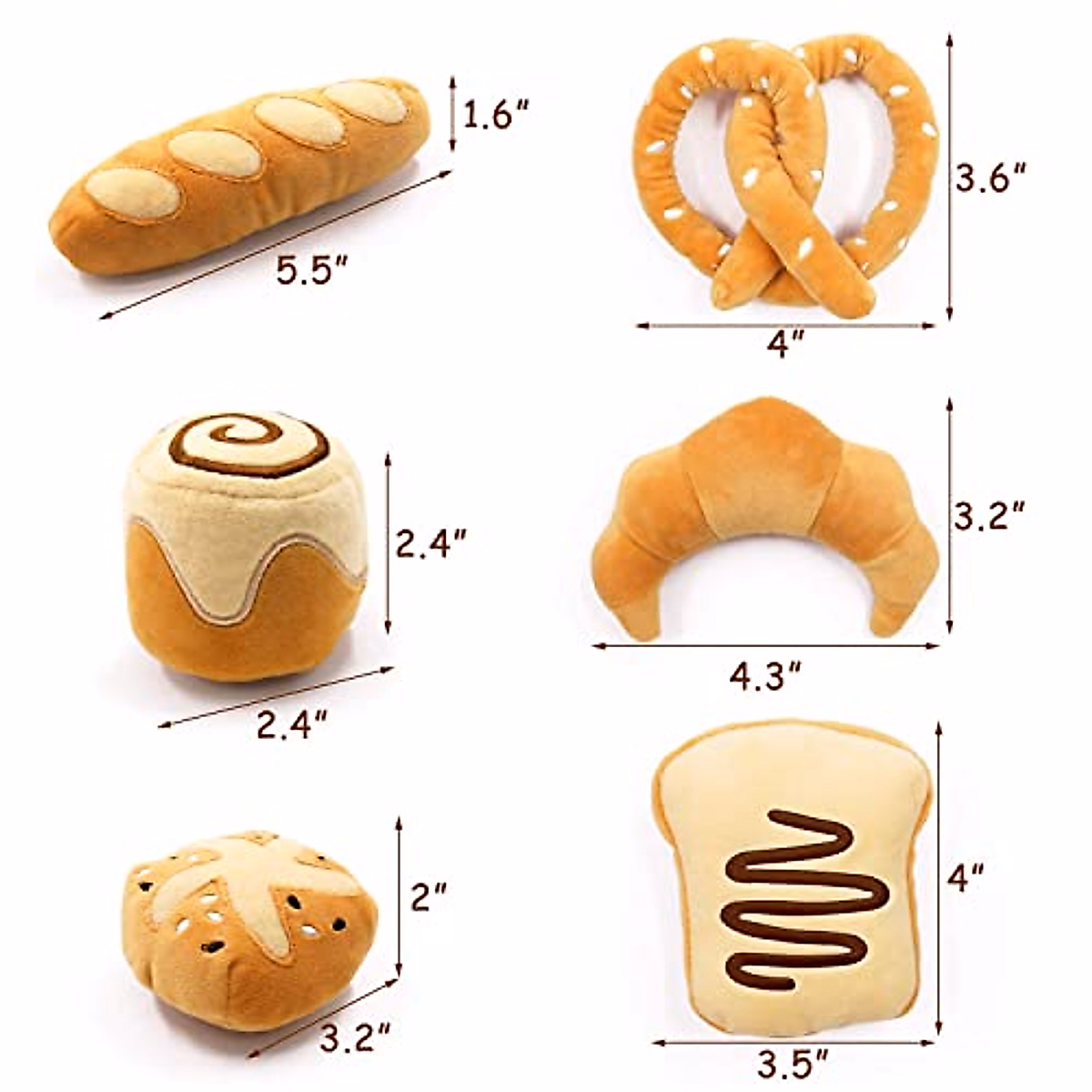 Bread Catnip Toys Kitten Interactive Toys for Cat Lover Gifts Kitty Chew Bite Kick Toys Supplies Baguette Croissant Pretzel Toast Bun Cinnamon Roll Plush Catmint Pet Presents Set of 6