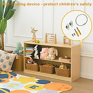 kidi house Kids Bookshelf and Toy Storage Shelf, Wooden Montessori Bookshelf, 2-Tier Toy Shelf, 24in Birch Children Bookcase, Classroom Furniture, Book Shelf for Kids Room, Nursery, Playroom