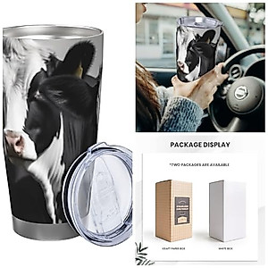 Black White Cows Tumbler with Lid and Straw 20oz Stainless Steel Car Cup for Hot and Cold Drinks, Double Wall Insulated Travel Coffee Mug Reusable Drink Thermos Cup Birthday Gifts