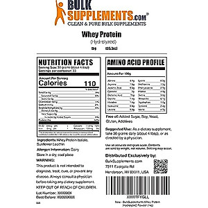 BULKSUPPLEMENTS.COM Hydrolyzed Whey Protein Isolate - Whey Isolate Protein Powder - Hydro Whey Protein - 100% Whey Protein Powder - Protein Powder for Muscle Gain (1 Kilogram - 2.2 lbs)