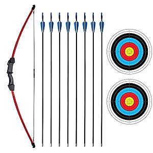 SinoArt 45" Recurve Bow and Arrow Set for Kids Archery with 8 Arrows Target Paper (Red)