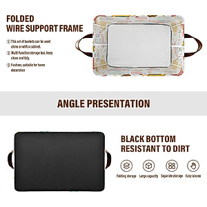 SPRIPORT Bread Teapot Cookies Foldable Storage Cube for Shelves Fabric Storage Bin with Metal Frame & Double Handles Large Storage Basket for Organizing Clothes Toys Blankets Books