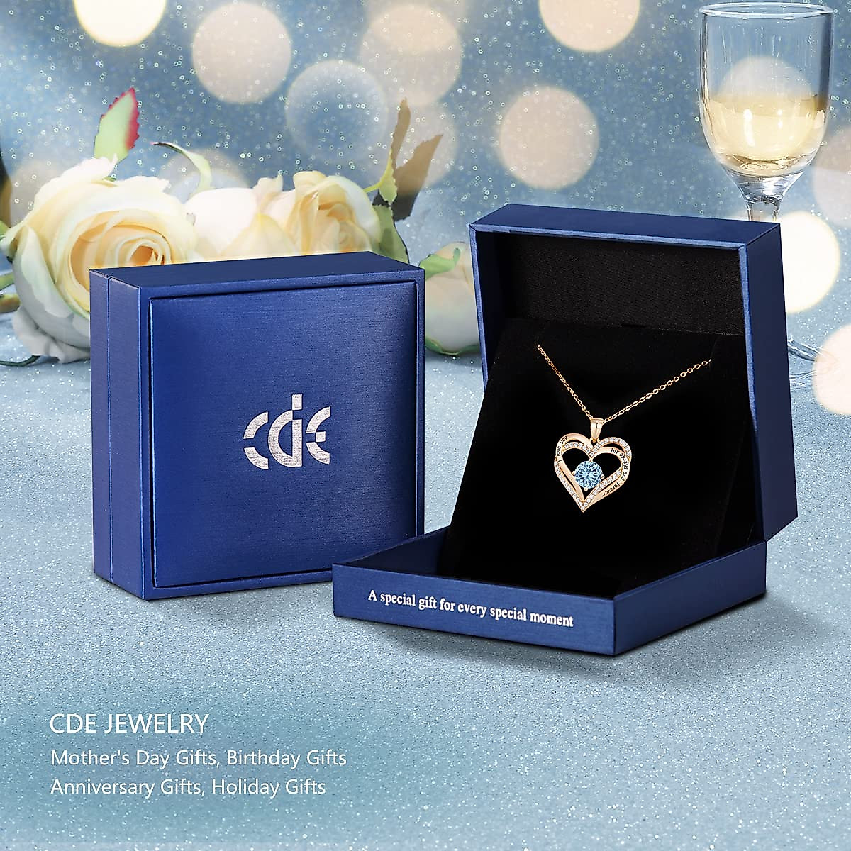 CDE Forever Love Heart Necklaces for Women, Wedding Anniversary, Birthday Gift for Wife, S925 Silver Jewelry with Birthstone Pendant, Ideal Chrismas Valentine's or Mothers Day Gifts for Her