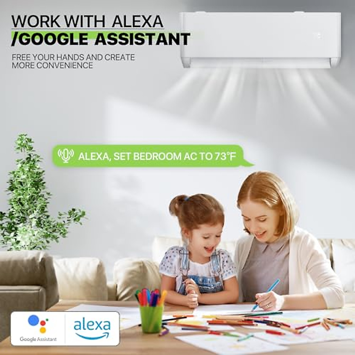 Magshion 12000 BTU Mini Split AC/Heating System with 1 Ton Pre-Charged Heat Pump, 22 SEER2 115V Wifi Enabled Wall Mounted Inverter AC - Cools Rooms up to 550 Sq. Ft, Installation Kits Included